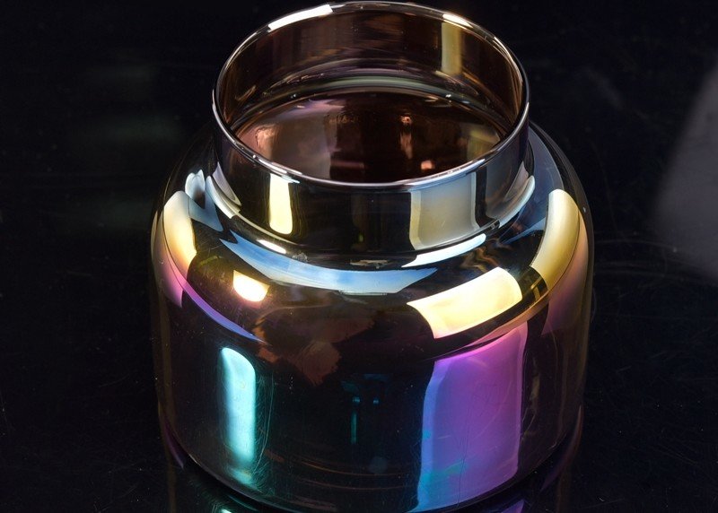 Polished Sprayed Rainbow Glass Candlestick Holders , Color Glass Candle Jars