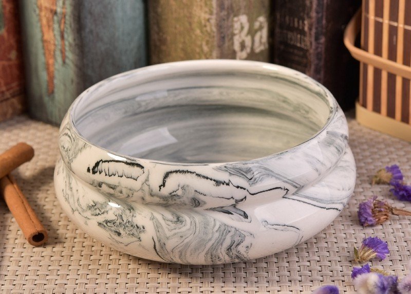 Calabash Shaped Light Green Ceramic Candle Vessels With Marble Finish