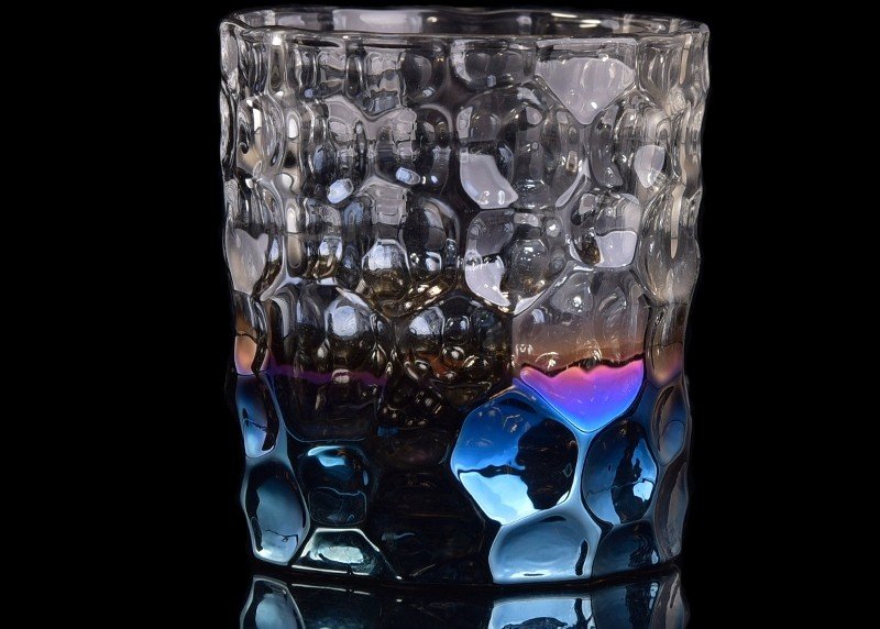 Debossed Iridescent Glass Candle Holders For Wedding Home Decoration