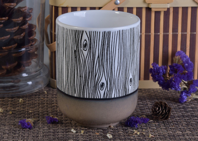 Metal Color Bottom Wood Grain Glazing Ceramic Candle Holder For Planting , Decoration