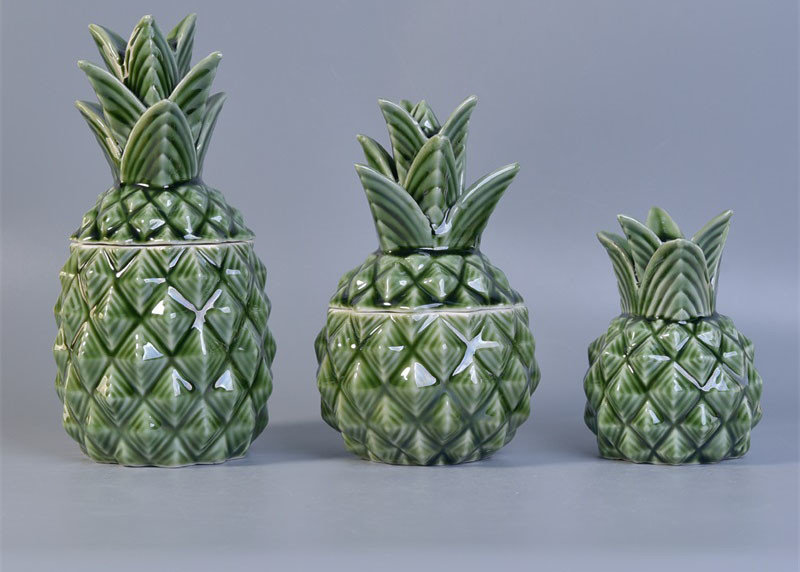 230ml green pineapple ceramic reed diffuser bottles with leaf lid for home deco