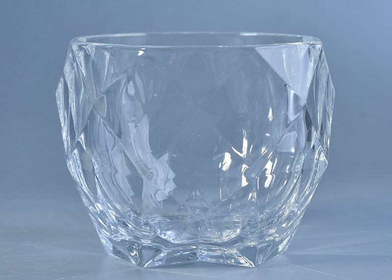High White Crystal Candle Holders Glass , Diamond Shaped Glass Candlestick Holders
