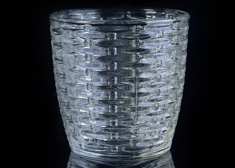 310Ml Capacity Crystal Candle Holder / Glass Tea Light Holders With Woven Pattern