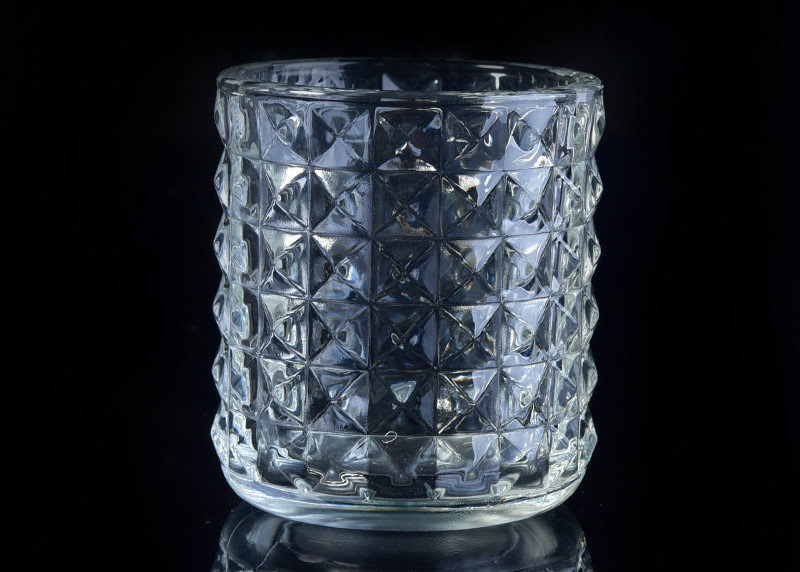 Soda Lime glass cylinder candle holders for decor , Exquisite diamond design