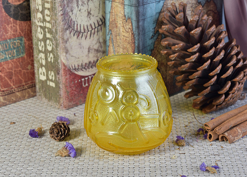Custom Soda Lime Glass Candle Container For Home Decor , Yellow