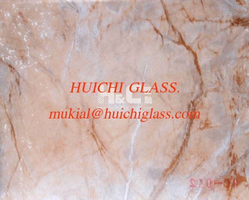 Decorative glass insertion(marble paper), wood design for laminated floor, glass floor