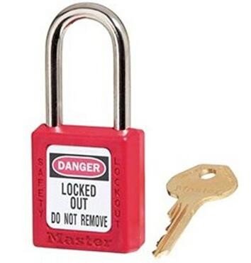 Master Padlock 410KARED 1-3/4" (4.4cm) tall,1-1/2" (3.8cm) shackle clearance, Keyed-Alike Safety Lockout Padlock Red