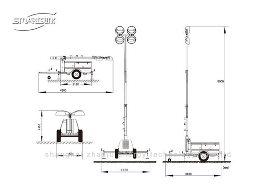560W LED Mobile Lighting Towers Photovoltaic Waterproof for Playground