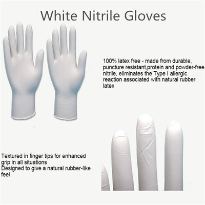 Top quality and low price white Powder Free  Nitrile Gloves Texfured finger for medical use 3.0g/3.5g/4.0g/4.5g/5.0g