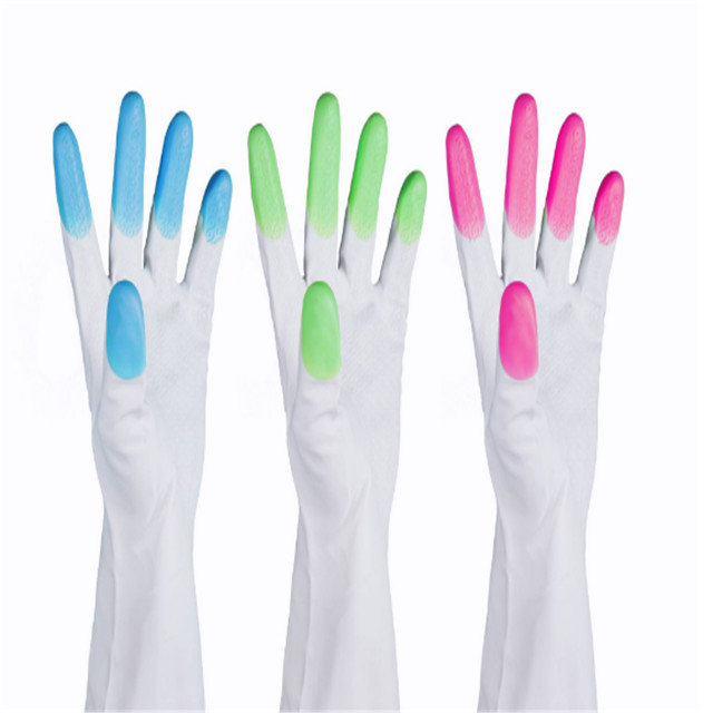 Supply of clean laundry washing bowl rubber gloves Add wool warm flower sleeve in PVC household gloves wholesale manufac