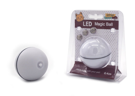 Magic Automatic Scrolling LED Light Cat Toy , White Color Soft Cat Toy Balls