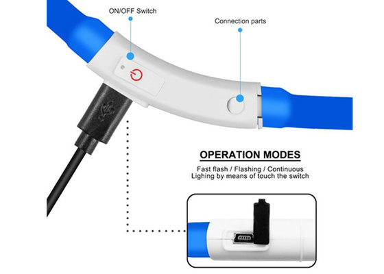 Fashion LED Light Up Dog Collar , Blue Color Rechargeable Flashing Dog Collars