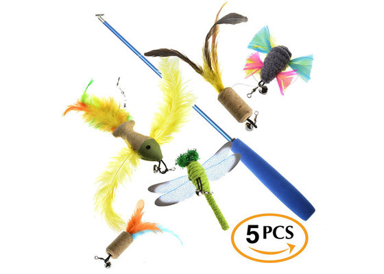 Funny Flexible Cat Feather Toys / Cat Bird Toy With Durable Fishing Line