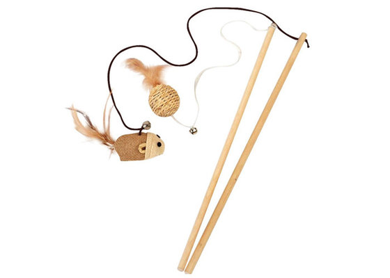 Double Feather Cat Toy Wand Retractable With Bell Long Elastic String