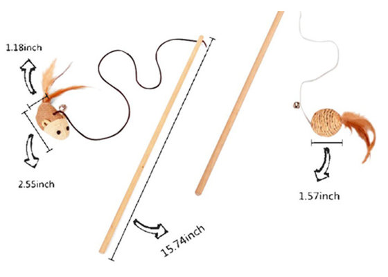 Double Feather Cat Toy Wand Retractable With Bell Long Elastic String