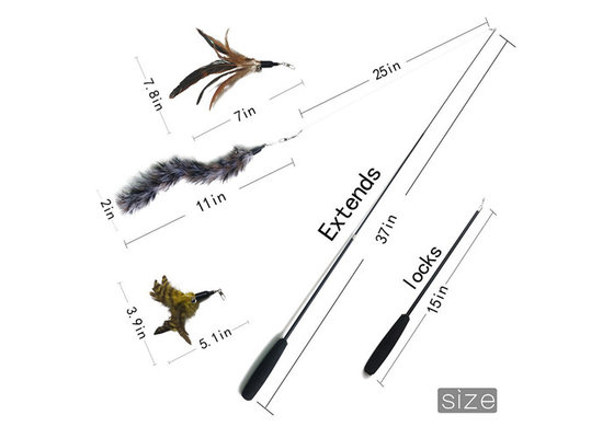 Odor Free Cat Feather Toys Retractable Wire Cat Toy With Cute Pendant / Bell