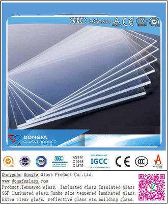 12mm jumbo size clear tempered glass with certificate for bathrooms