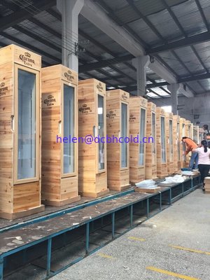 Slim fridge displaying Cooler Wooden case supplier