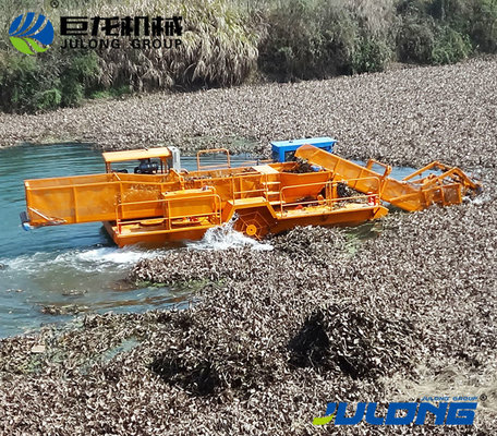Water Weed Harvesting Vessel with Conveyor Belt and Storage Cabin