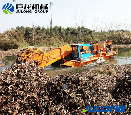 Water Weed Harvesting Vessel with Conveyor Belt and Storage Cabin