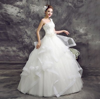 China Wedding Dress One-Shoulder Hi-Lo Wedding Dress LXHS-1428