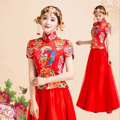 High end Embroidery traditional Chinese wedding dress with High Neck LXHS-2319