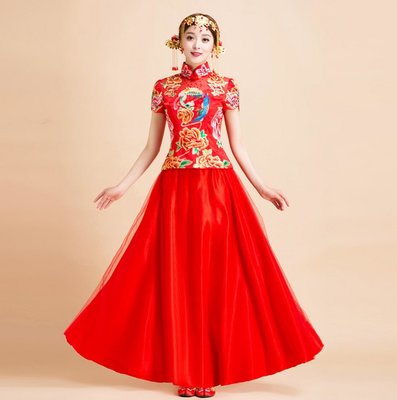High end Embroidery traditional Chinese wedding dress with High Neck LXHS-2319