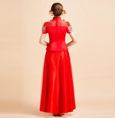 High end Embroidery traditional Chinese wedding dress with High Neck LXHS-2319