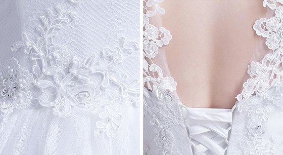Fashion Half Sleeve Open back Appliques wedding dress gowns for Bridal, Girls, Women LXHS-1338
