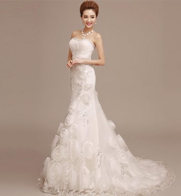White Heart Shaped sweetheart Bra Princess Wedding Gowns with long train LXHS-1528