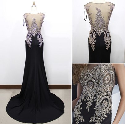 Black Silk Sleeveless Evening Party Dresses for Girls, Women LXJJF-1460