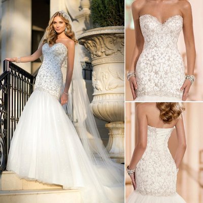 Ladies Sweetheart Neckline Polyester Wedding Dresses with cathedral train, white LXYWQ-1689