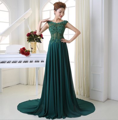 Green Chiffon Open Back Evening Party Dresses for Girls, Women LXLSQ-1308
