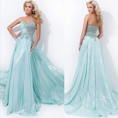 Light Green Strapless Sweetheart party dresses / heart shaped prom dresses long LXLSQ-1789