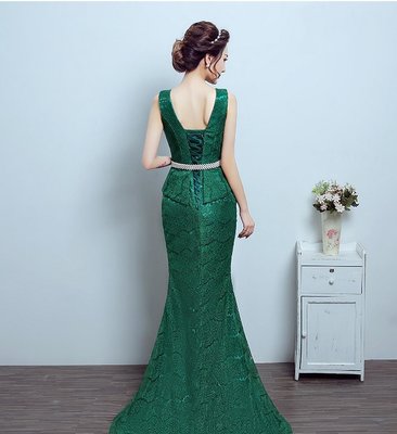 Green Sexy summer long Party Dresses for Women, V neck-line prom dresses LXLSQ-1260