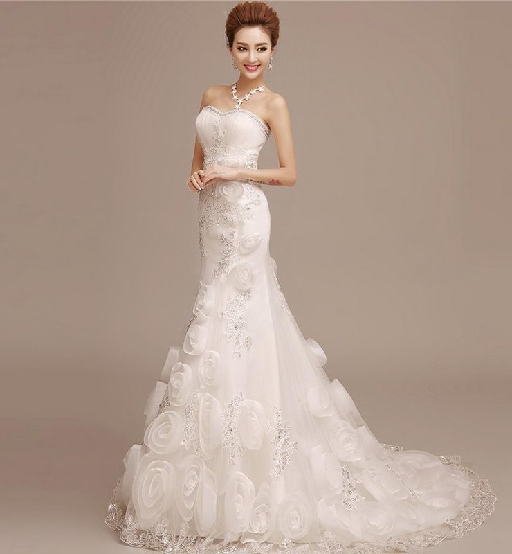 White Heart Shaped sweetheart Bra Princess Wedding Gowns with long train LXHS-1528