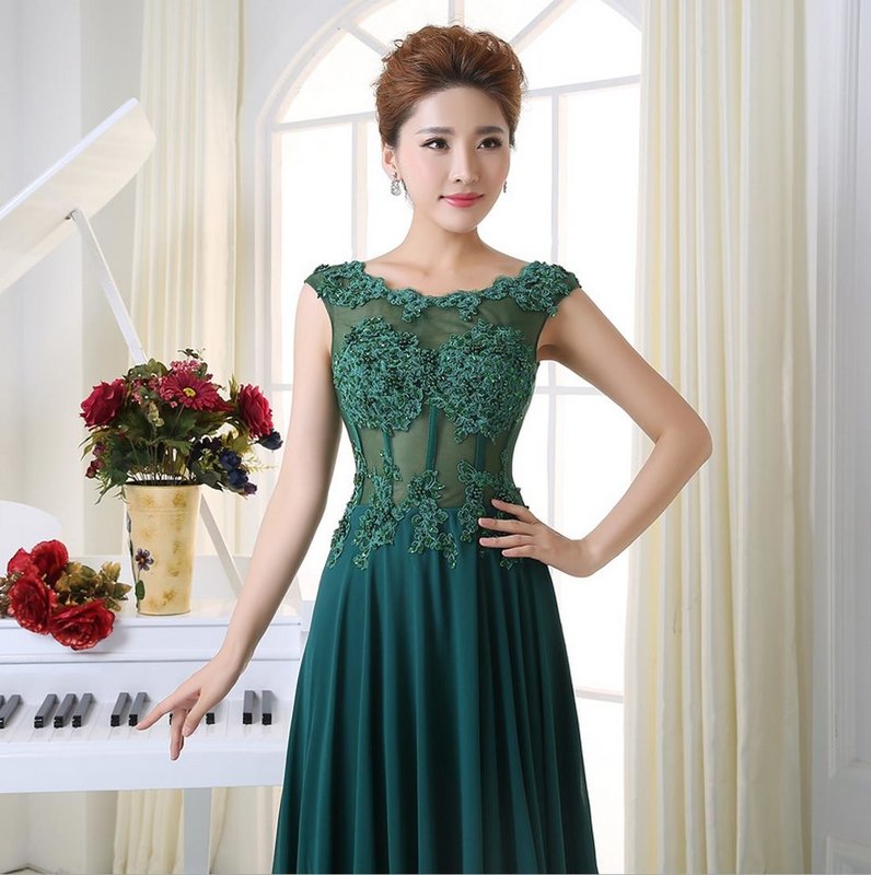 Green Chiffon Open Back Evening Party Dresses for Girls, Women LXLSQ-1308