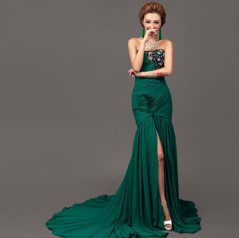 Green Sexy summer long Party Dresses for Women, aline prom dresses LXLSQ-1298