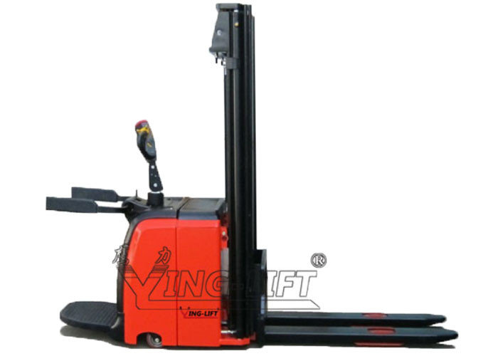 Red And Black 1.5T Full Electric Pallet Stacker With Standing Steering