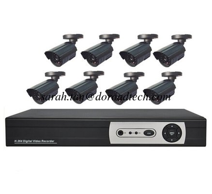 CCTV Security System 8CH H.264 Digital Video Recorder Kits, 8pcs Waterproof Bullet Cameras