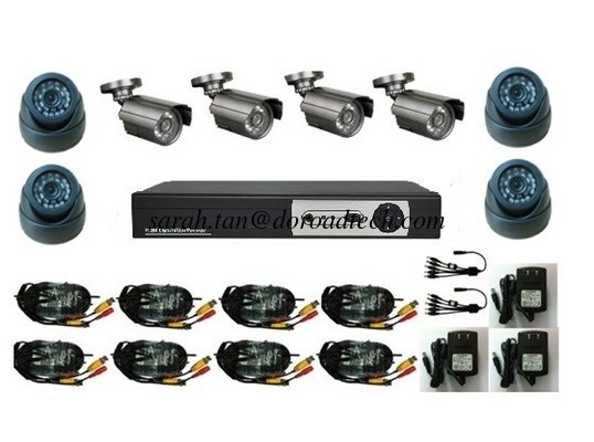 8CH(2CH D1 +6CH CIF ) H.264 DVR Kit, 4PCS Bullet + 4PCS Dome CCTV Cameras DR-7108AV5023C