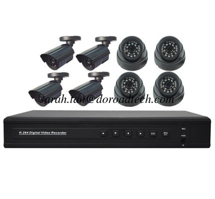 8CH (2CH D1 +6CH CIF) H.264 DVR Kit, 4PCS Bullet + 4PCS Dome CCTV Cameras DR-7208AV5023C