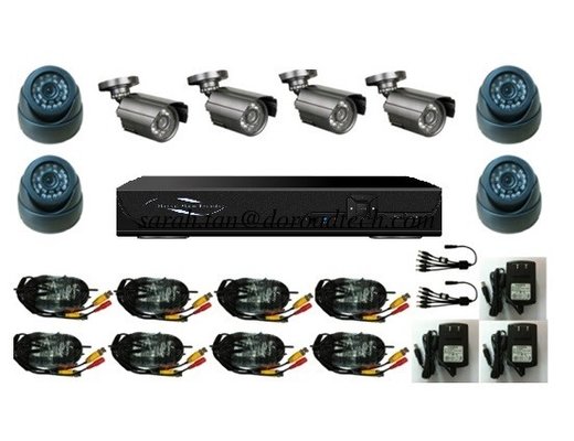 H.264 8CH Digital Video Recorder Kits, 4PCS Bullet + 4PCS Dome CCTV Cameras DR-7308AV5023A