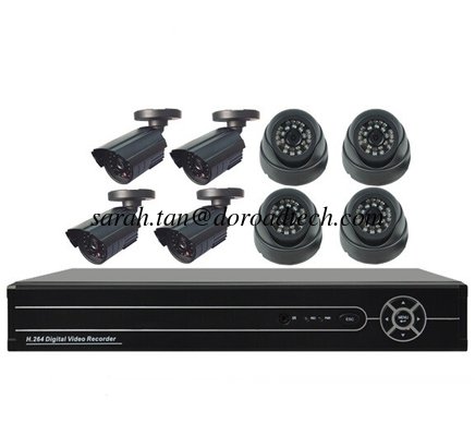 H.264 8CH DVR Kits, 700TVL 4PCS Dome and 4PCS Bullet CCTV Cameras DR-7408AV5023E