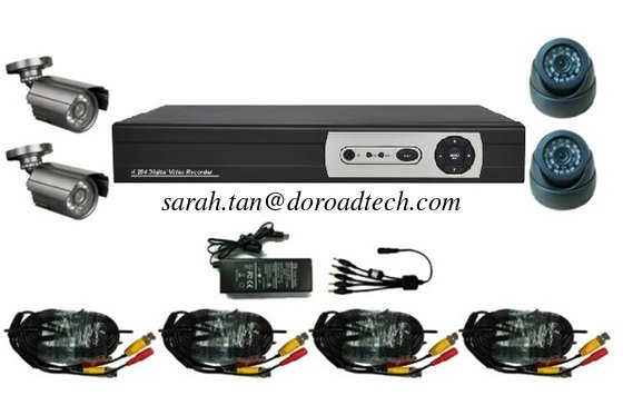 4CH H.264 FULL D1 DVR Kit, 2PCS Dome + 2PCS Bullet CCTV Cameras DR-7104AV5023C