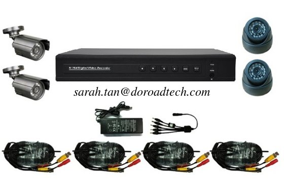 4CH H.264 FULL D1 DVR Kit, 2PCS 700TVL Dome + 2PCS Bullet CCTV Cameras DR-7204AV5023A