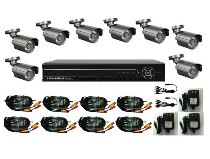 8CH H.264 Digital Video Recorder Kits, 8PCS Waterproof Bullet Cameras DR-7408AV502C