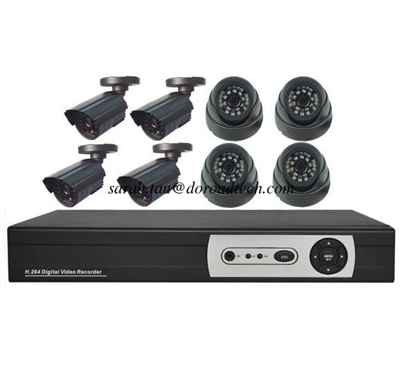 8CH(2CH D1 +6CH CIF ) H.264 DVR Kit, Bullet + Dome Analog CCTV Cameras DR-7108AV5023A
