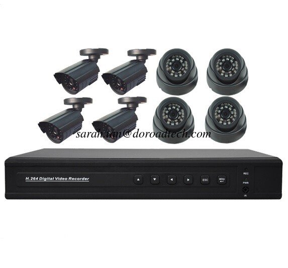 8CH H.264 DVR Kit, 4PCS Bullet + 4PCS Dome CCTV Cameras DR-7208AV5023A