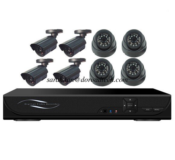 H.264 8CH Digital Video Recorder Kits, 4PCS Bullet + 4PCS Dome CCTV Cameras DR-7308AV5023A